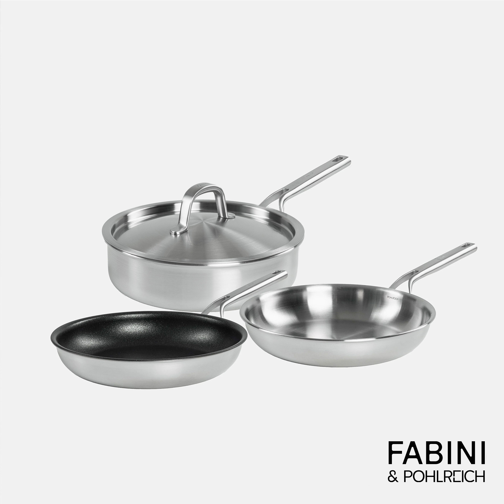 Sada pánví FABINI & Pohlreich, 4 díly - Nerezové beznýtové pánve z pět ...